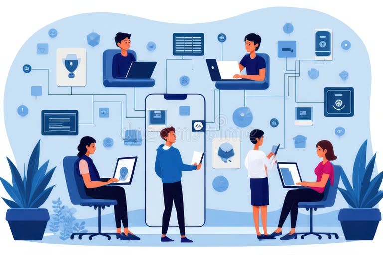 File Sharing and Cybersecurity Protection Stock Illustration ...