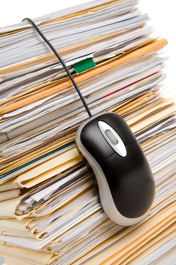 File Stack and Computer Mouse Stock Photo - Image of office, white ...