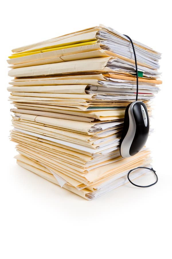 File Stack and Computer Mouse Stock Photo - Image of busy, archives ...