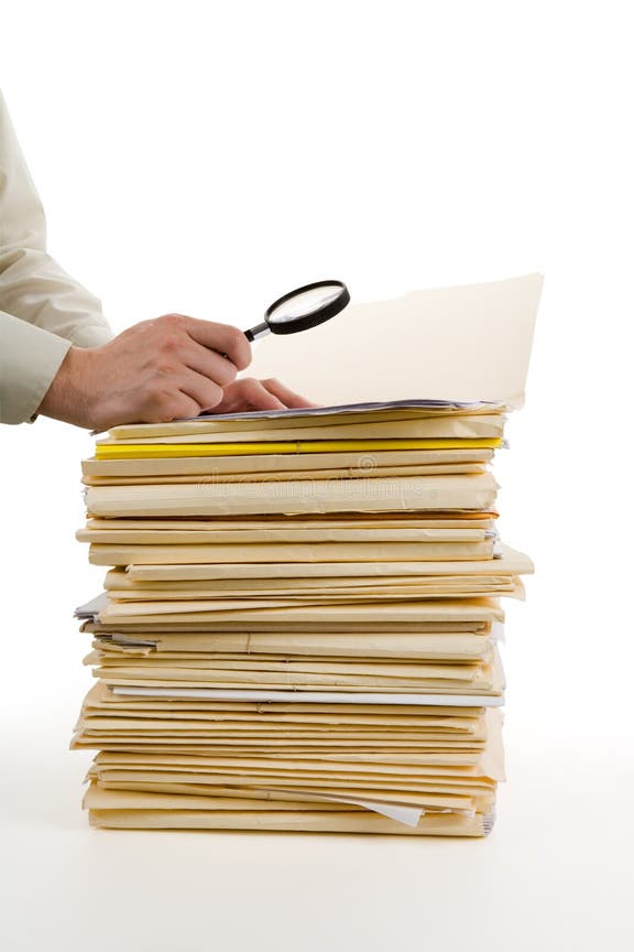 File Stack and Magnifying Glass Stock Photo - Image of lens, finding ...