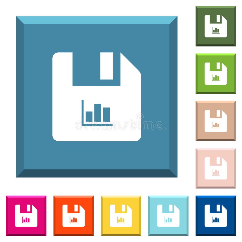 File Statistics White Icons on Edged Square Buttons Stock Vector ...