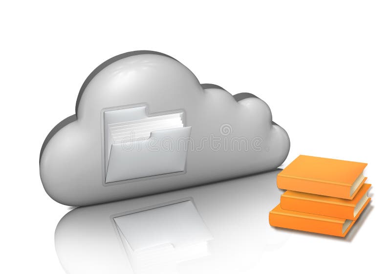 File Storage. Gray Cloud with Folder and Books. 3d Illustration ...