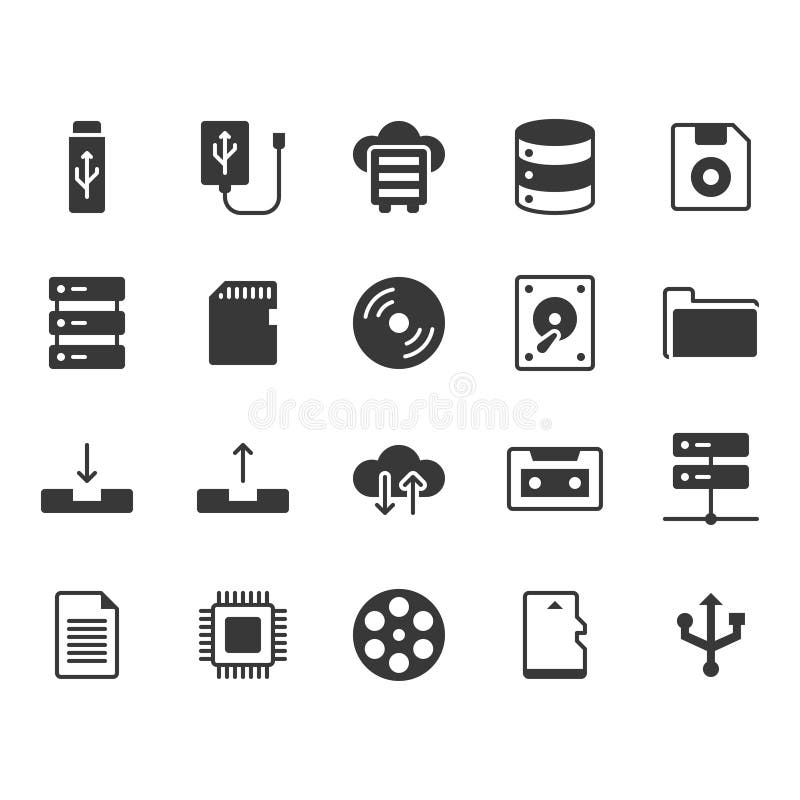 File Storage Icon and Symbol Set Stock Vector - Illustration of compute ...