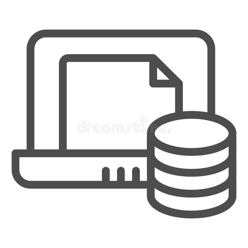 File Storage on Laptop Line Icon. Paper Archive on Notebook Vector ...