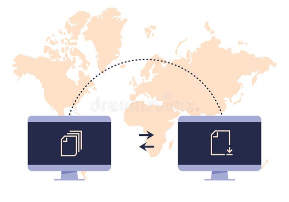 File Transfer Concept. Two Computers Transferred Documents, Exchangers ...