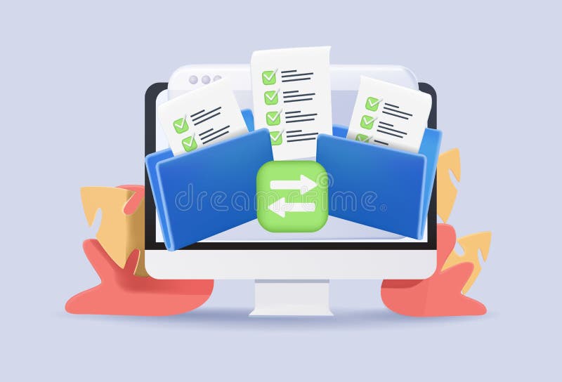 File Transfer Concept. Two Folder with Document and Files Transfering ...