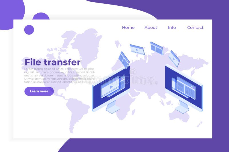 File Transfer on Desktop Isometric Concept. Syncing, Cloud Technology ...