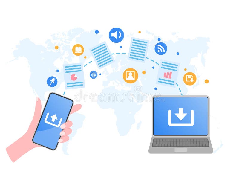 File Transfer. Hand Holding Smartphone and Documents Transferred To ...