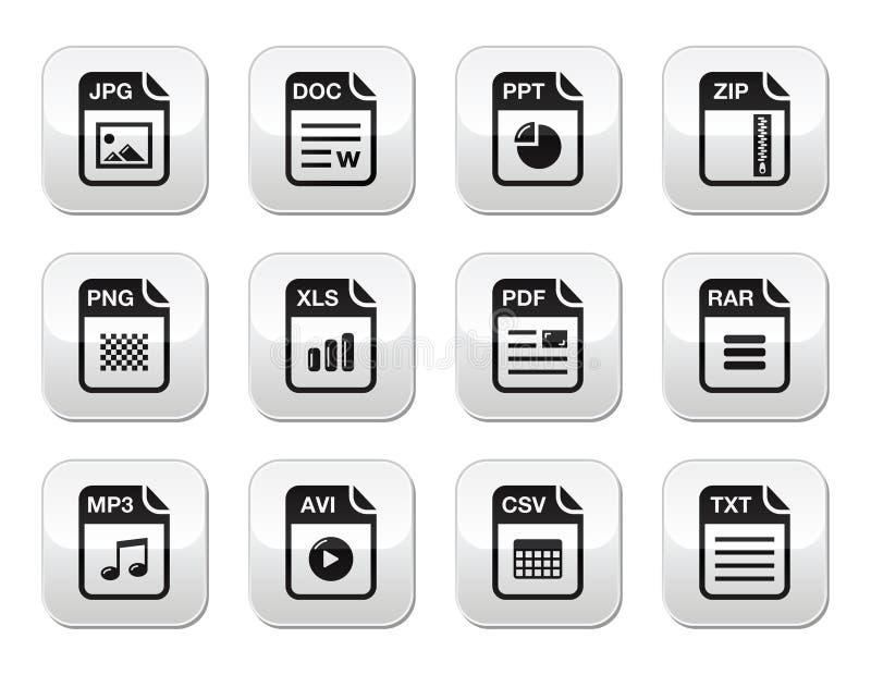 File Type Icons As Labels Set - Zip, Pdf, Jpg, Doc Stock Illustration ...