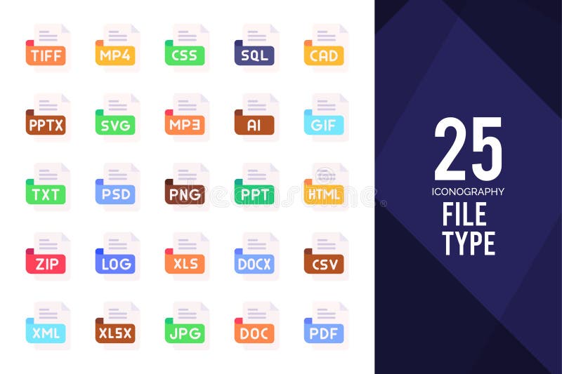 25 File Type Flat Icon Pack. Vector Illustration Stock Vector ...