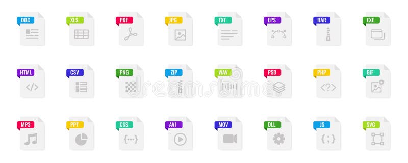 File Type Icon Set. Document File Icons Vector Set. Vector Illustration ...