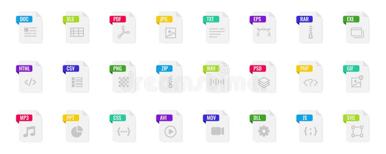 File Type Icon Set. Document File Icons Vector Set. Vector Illustration ...