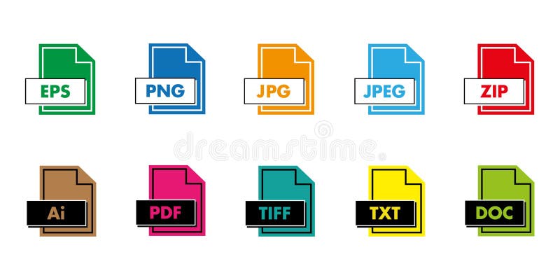 File Type Icon Set Format Of Documents File Extensions Colored File