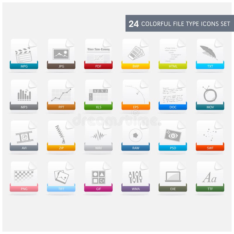 File type icons set stock vector. Illustration of flat - 47592275