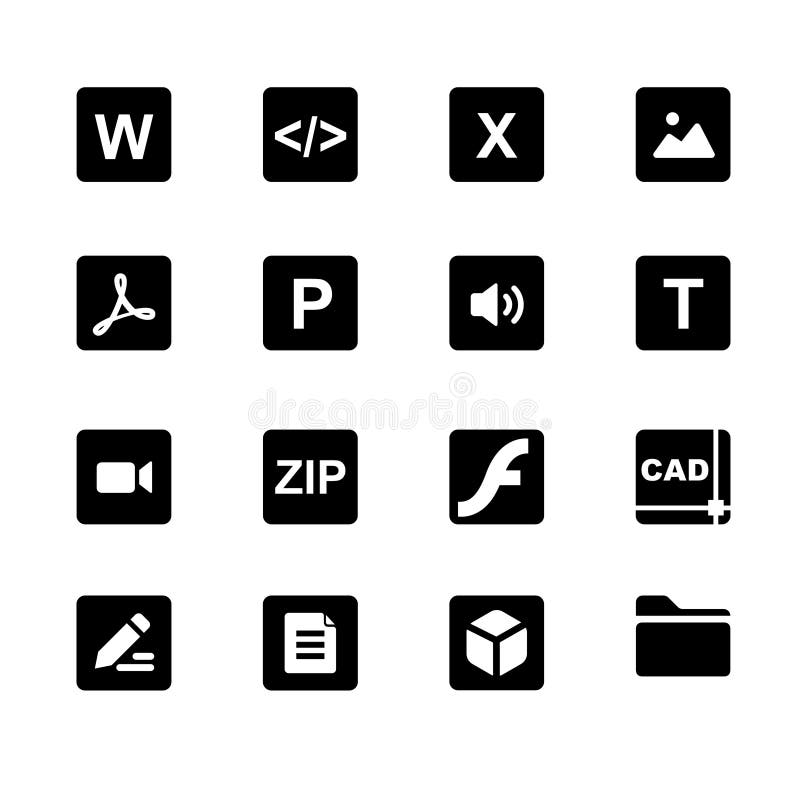 Vector Black Write File Type Icon Set Stock Vector - Illustration of ...