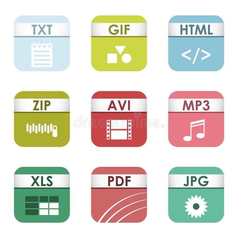 File Type Icons Vector Set. Stock Vector - Illustration of multimedia ...