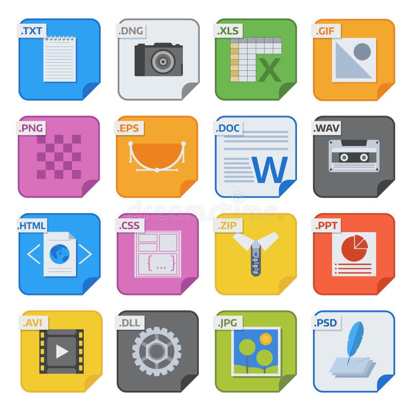 File Type Icons Vector Set. Stock Vector - Illustration of extension ...