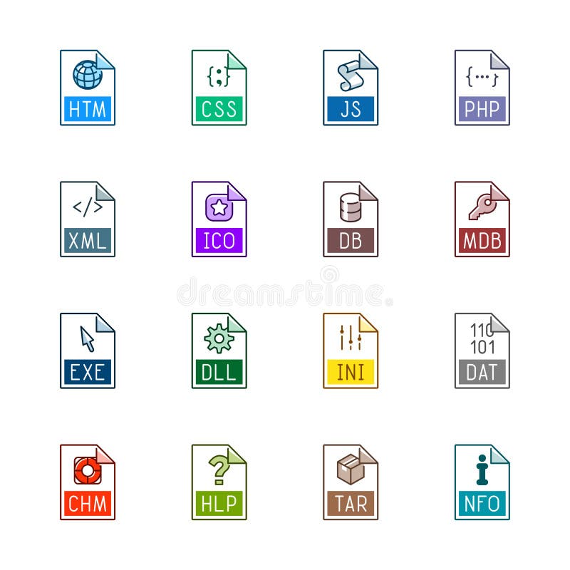 File Type Icons: Websites and Applications - Linne Color Stock Vector ...