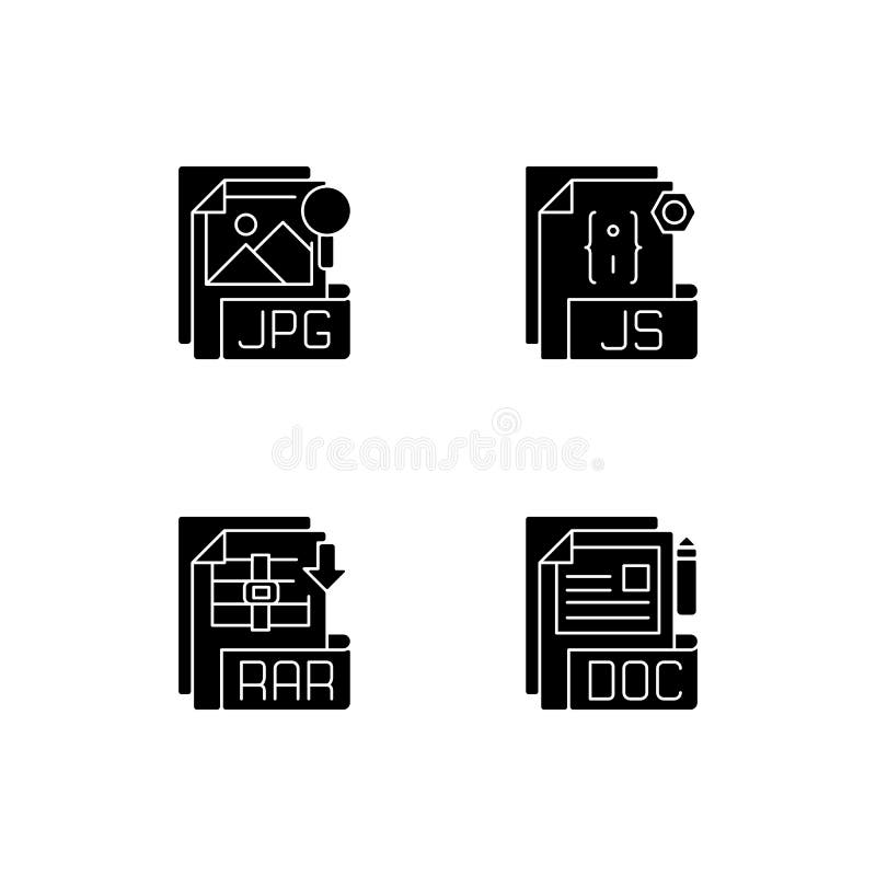 File Types Black Glyph Icons Set on White Space Stock Vector ...