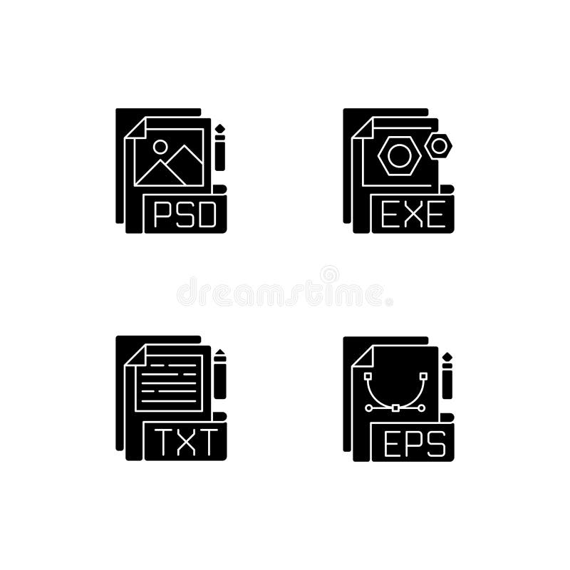 File Types Black Glyph Icons Set on White Space Stock Vector ...