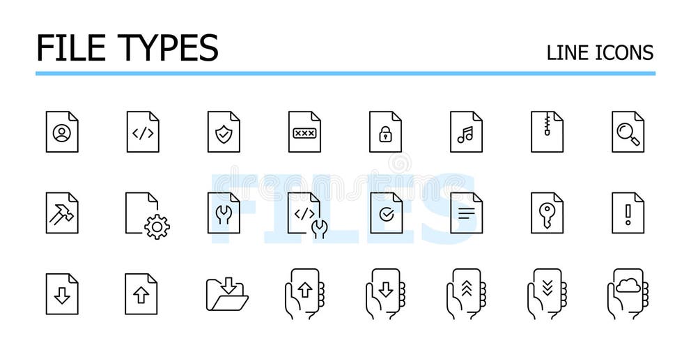 File Types. Data Storage Icons. Download and Upload, Settings, Media ...