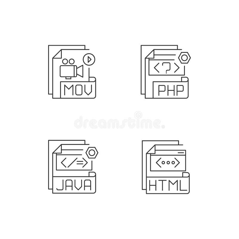 File Types Pixel Perfect Linear Icons Set Stock Vector - Illustration ...