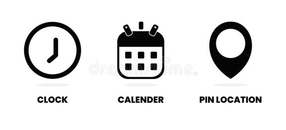 Time, Calendar, and Location Icons – Clock, Date, and Map Pin Symbols ...