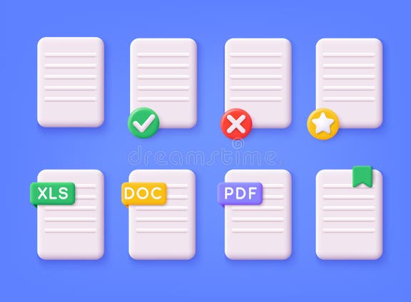 Files 3D Big Set. Document File Icons. Doc, Pdf, Xls Stock Vector ...