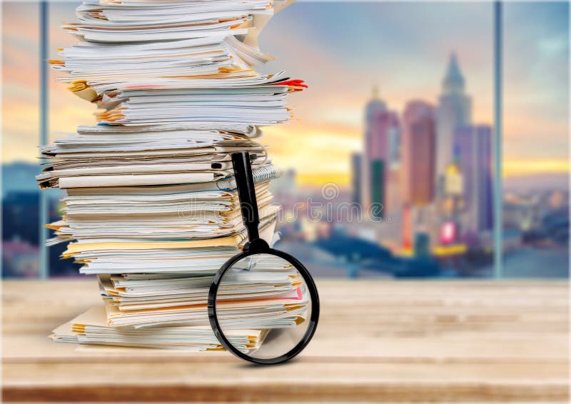 Magnifying Glass And Document Files Stock Image - Image of information ...