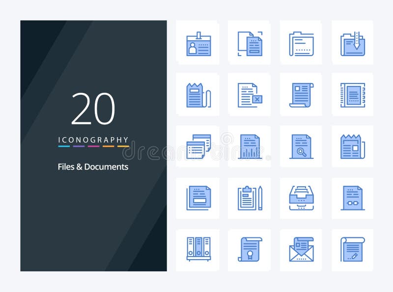 20 Files and Documents Blue Color Icon for Presentation Stock Vector ...