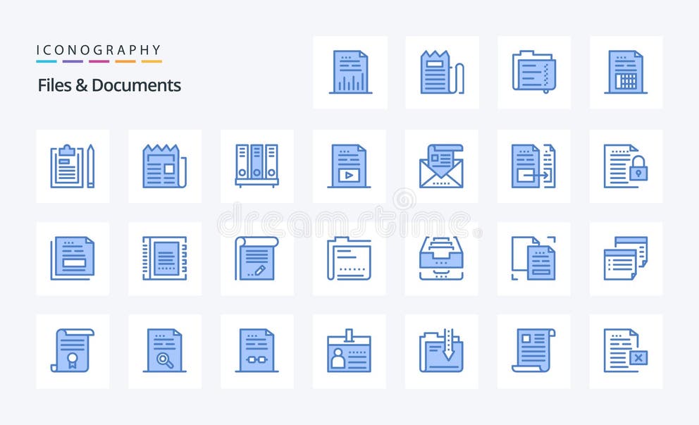 25 Files and Documents Blue Icon Pack Stock Vector - Illustration of ...
