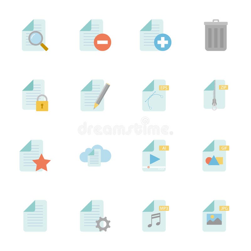 Files and Documents Color Flat Icons Set Stock Illustration ...