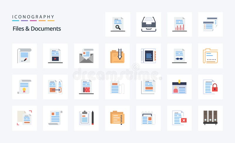 25 Files and Documents Flat Color Icon Pack Stock Vector - Illustration ...