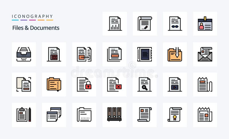 25 Files and Documents Line Filled Style Icon Pack Stock Vector ...