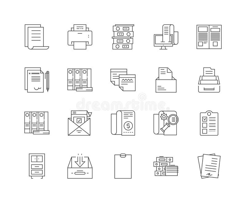 Documents and Files Linear Icons, Signs, Symbols Vector Line ...