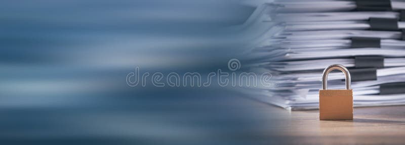 Files and Documents with a Padlock on the Wooden Table. Data Security ...