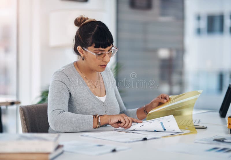 Files, Documents and Woman in Office with Administration, Planning and ...