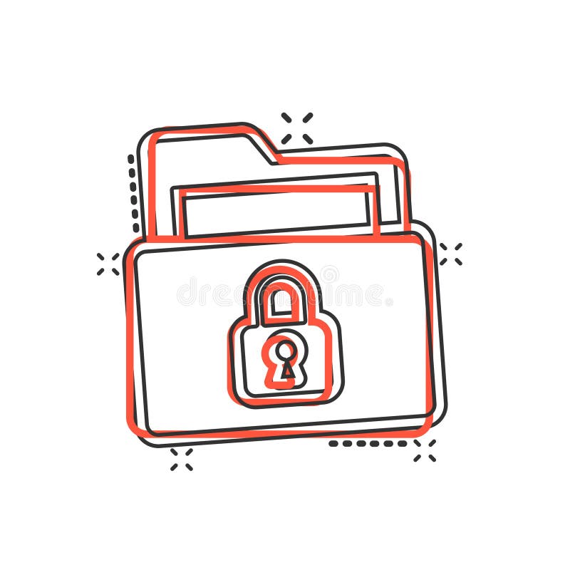 Files Folder Permission Icon in Comic Style. Document Access Cartoon ...