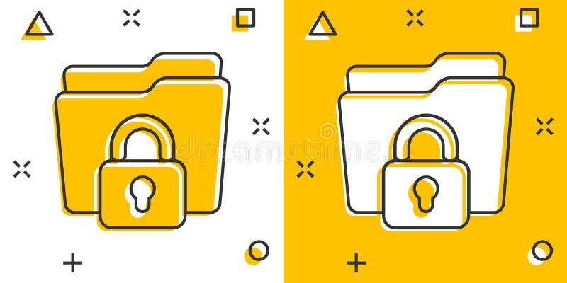 Files Folder Permission Icon in Comic Style. Document Access Cartoon ...