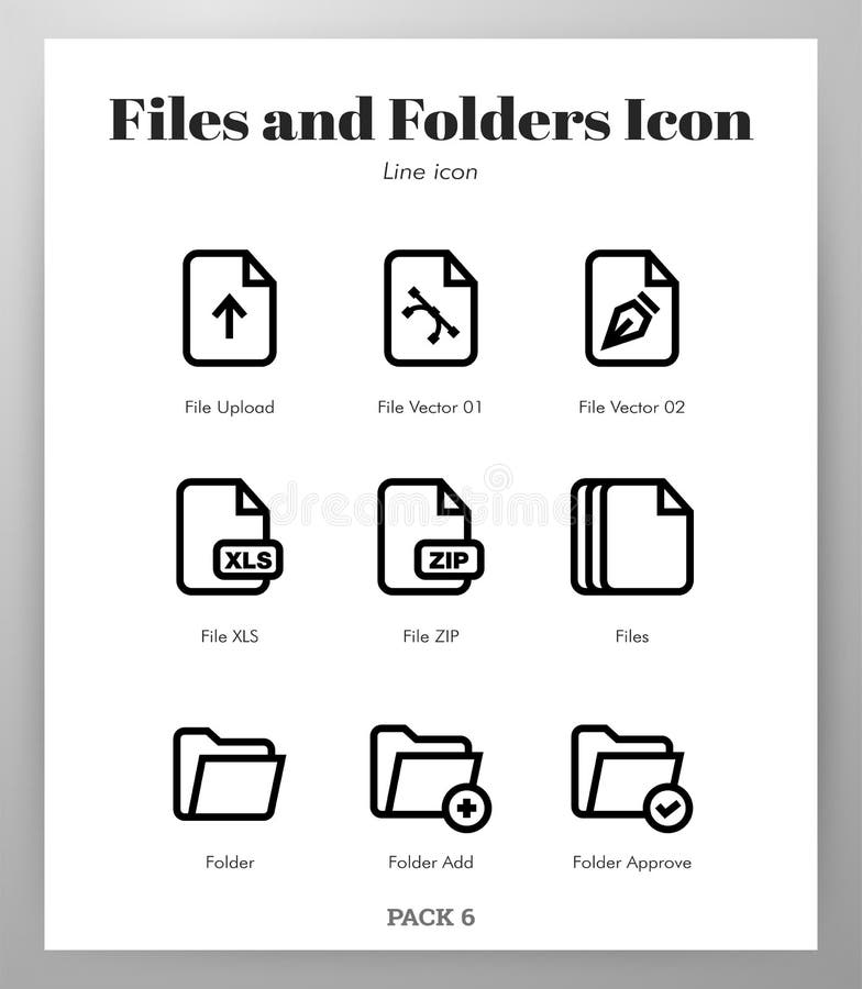 Files and Folders Icons Line Pack Stock Vector - Illustration of ...