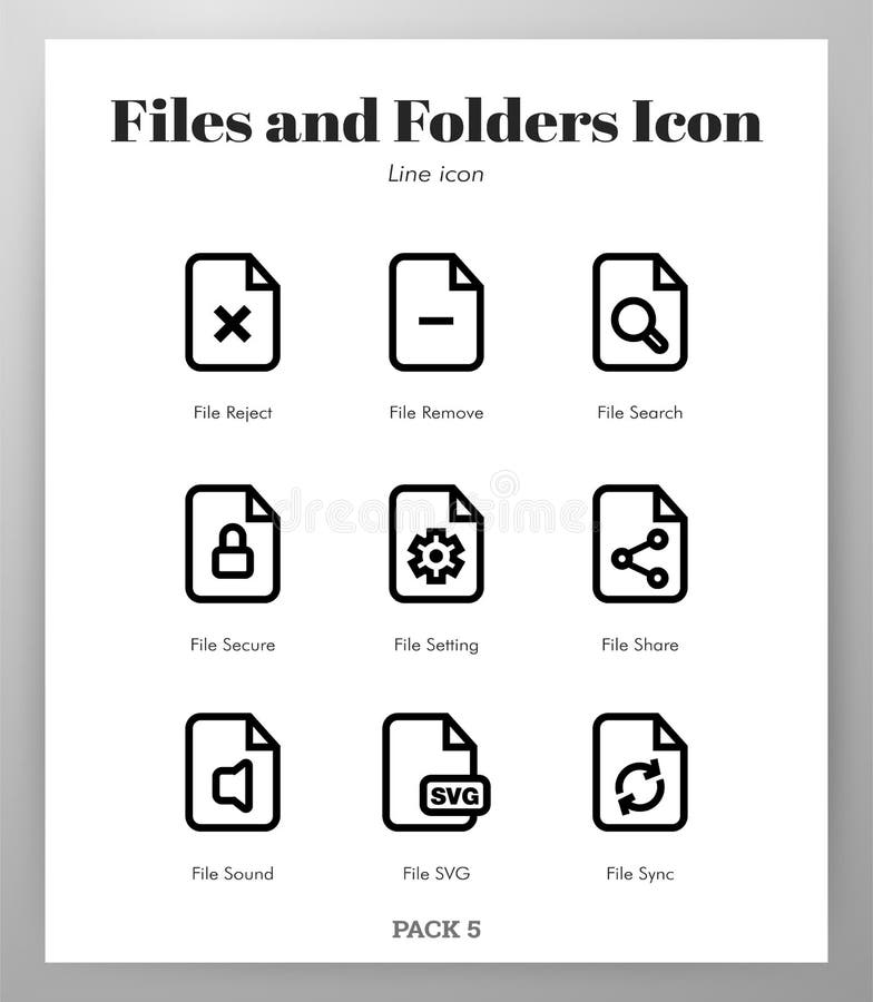 Files and Folders Icons Line Pack Stock Vector - Illustration of ...