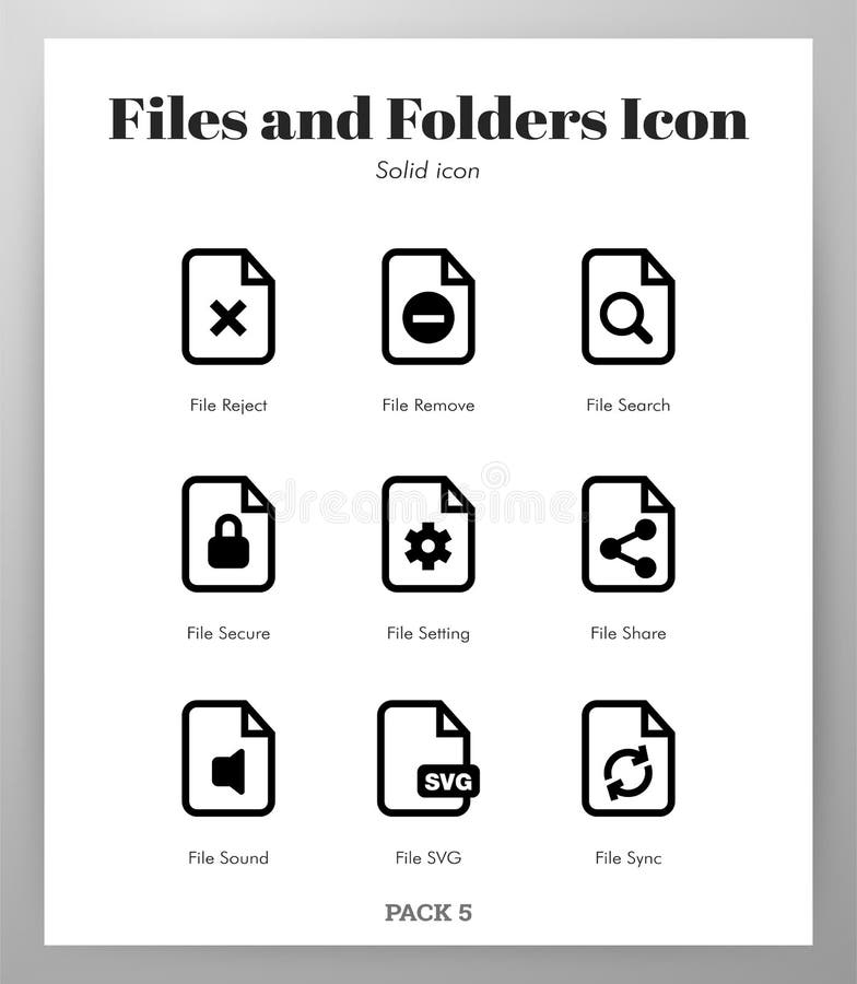 Files and Folders Icons Solid Pack Stock Vector - Illustration of ...