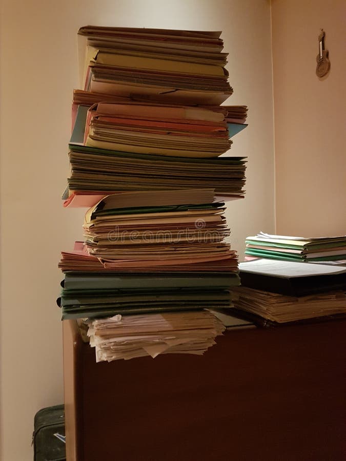 Files Folders Pile in Old Dark Office Stock Photo - Image of archive ...