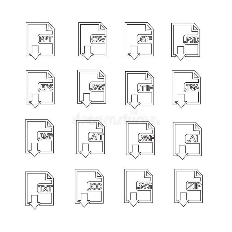 Files Format Icon Set stock vector. Illustration of download - 64800917