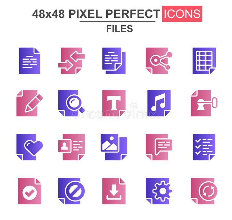 Files Glyph Icon Set. Flat Vector Bundle Stock Vector - Illustration of ...