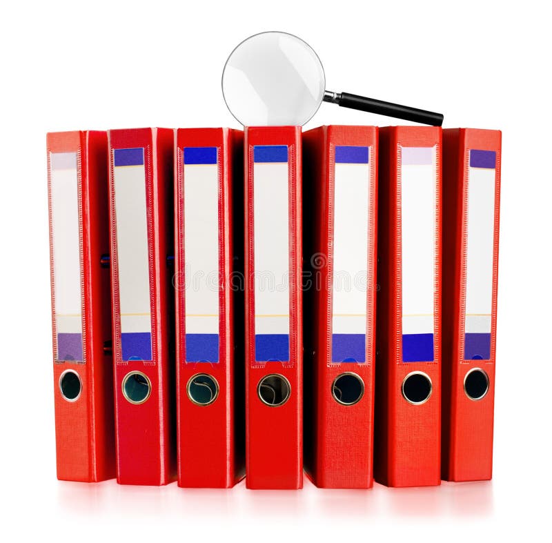 File Organizers/binders with a Magnifying Glass on Stock Photo - Image ...