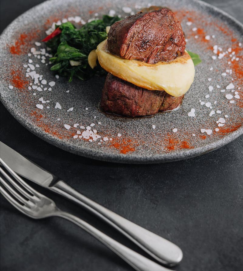 Filet Mignon with Mashed Potatoes in a Restaurant Stock Photo - Image ...
