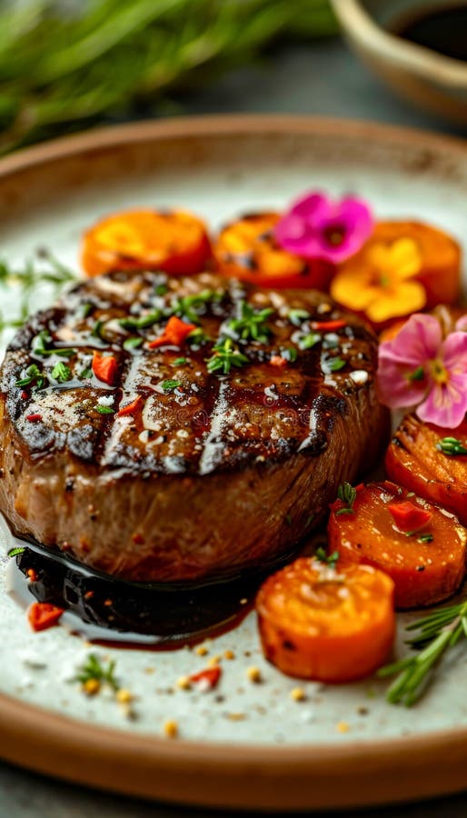 Filet Mignon with Pepper and Edible Flowers Stock Image - Image of ...