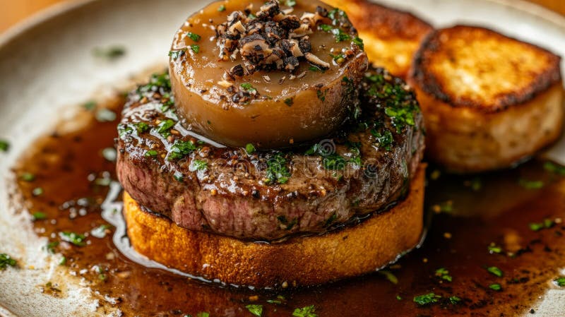 Filet Mignon Steak with Sauce on Plate. Stock Photo - Image of juicy ...