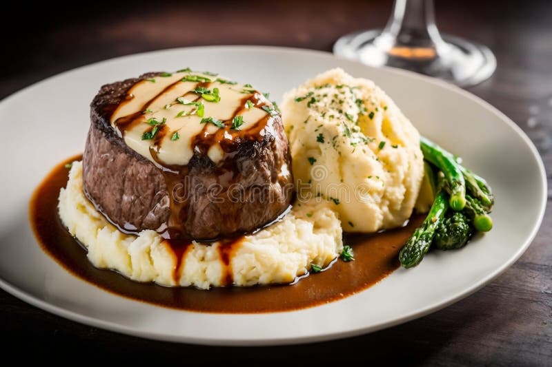 Filet Mignon Steak with a Side of Creamy Mashed Potatoes. AI Stock ...